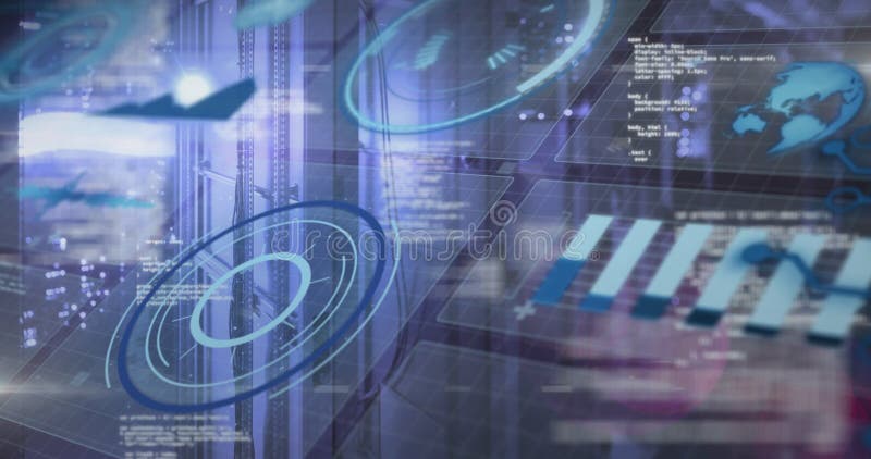Animation of Digital Interface with Futuristic Data Processing in Blue ...