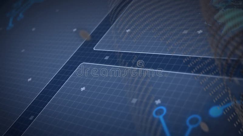 Animation of Digital Interface with Grid Lines and Abstract Blue Shapes ...