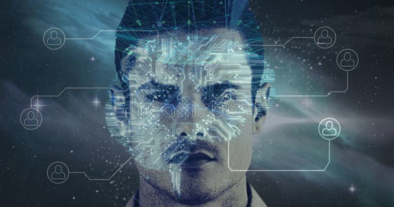 Animation of Digital Interface with Icons and Data Processing. Global ...