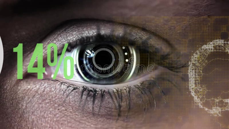 Animation of Digital Interface Overlay on Human Eye with 14 Text in ...