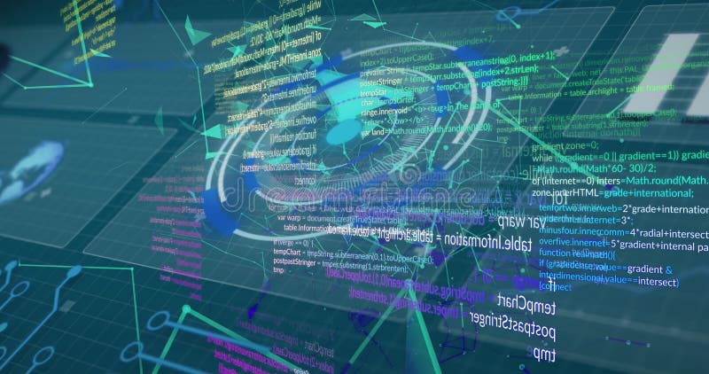 Animation Of Digital Interface Screens With Circle Dots Connecting With Lines And Programming