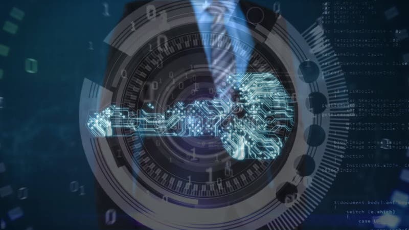 Animation of Digital Key and Binary Code Over Hands of Caucasian ...