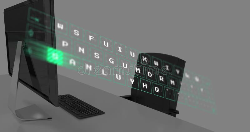 Animation of Digital Keyboard Over Office Desk with Computer Stock ...