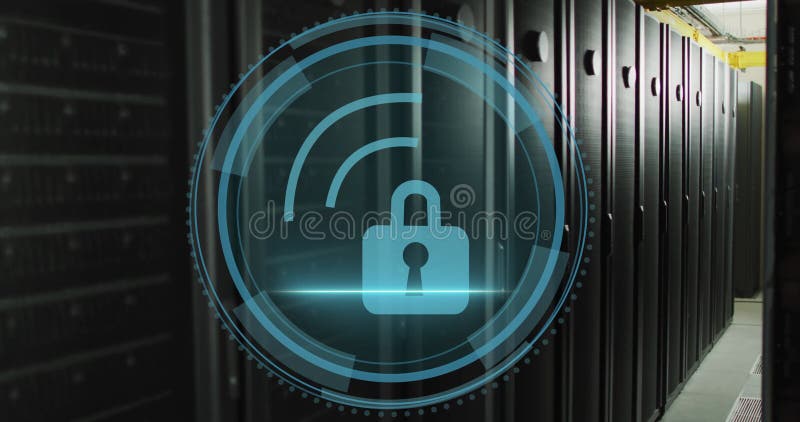 Animation of Digital Lock Over Server Racks Symbolizing Cybersecurity ...