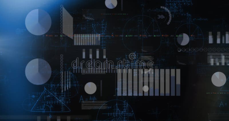 Animation of Digital Multiple Graphs, Chart, Data Moving with Mathematical Formulas Stock ...