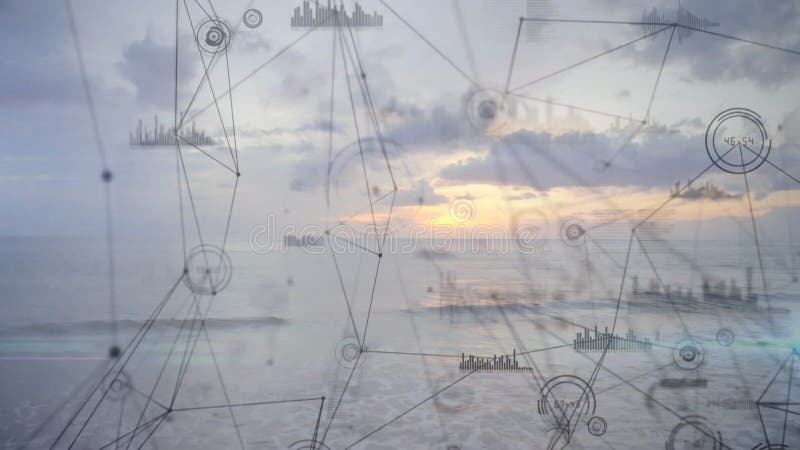 Animation of Digital Network and Data Visualization Over Ocean at ...