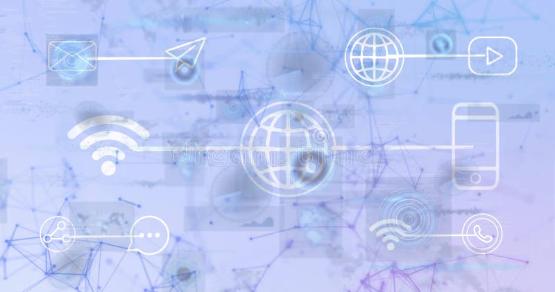 Animation of Digital Network Icons Connecting on Blue and White ...