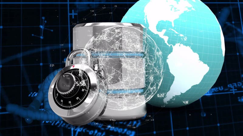 Animation of Digital Network with Lock and Globe Representing Data ...