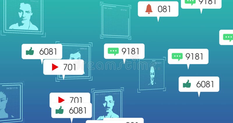 Animation of Digital Notifications Overlaying Profile Images on ...