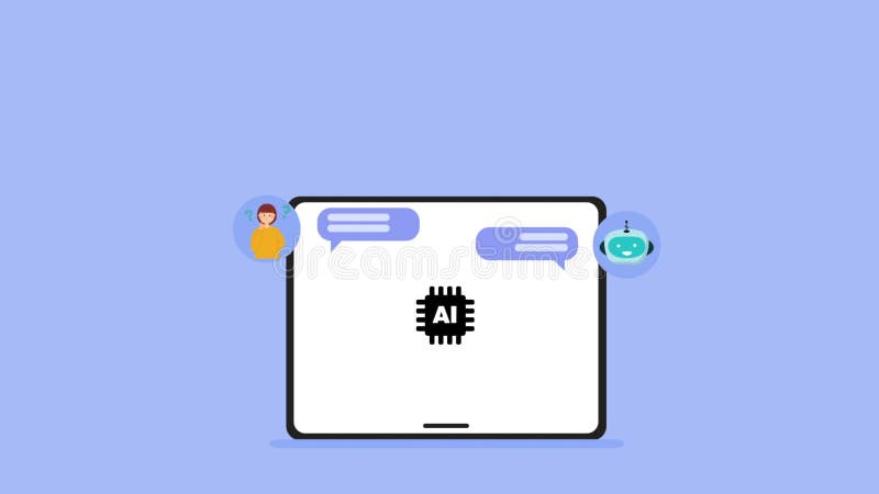 Animation of Digital Screen with Ai Chat on Purple Background. Global ...