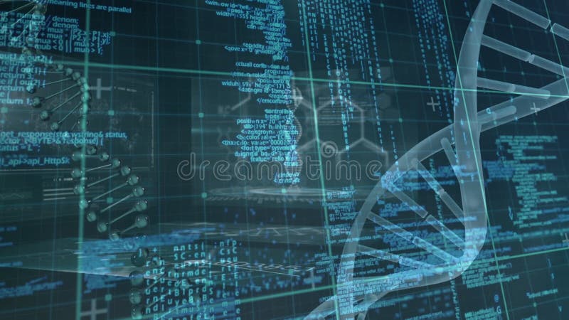 Animation of Digital Screen with Biological Data on Black Background ...