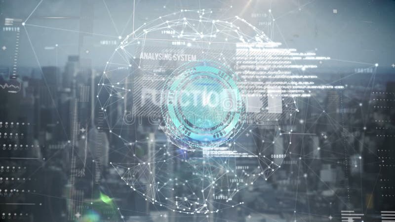 Animation of Digital Screen with Clock, Data and Globe with Connections ...