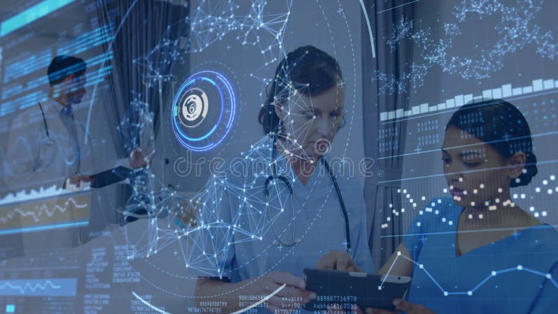 Animation of Digital Screen with Data and Connections Over Diverse ...