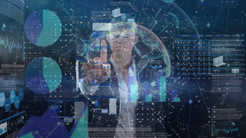 Animation of Digital Screen with Data, Graphs and Caucasian Businessman ...
