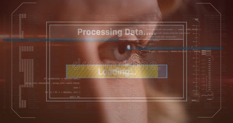 Animation of Digital Screen with Data Processing Over Eye of Caucasian ...