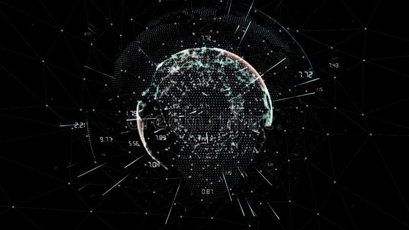 Animation of Digital Screen with Globe, Connections and Numbers Stock ...