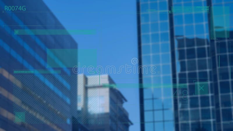 Animation of Digital Screen with Grid Pattern Over Modern Skyscrapers ...