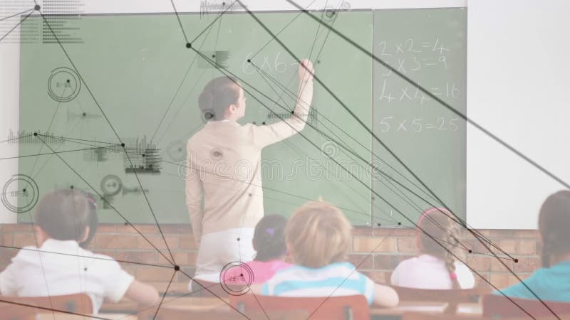 Animation of Digital Screen Over Class of Diverse Teacher and Pupils at ...