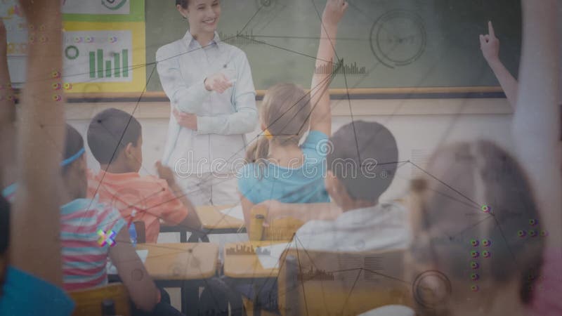 Animation of Digital Screen Over Class of Diverse Teacher and Pupils at ...
