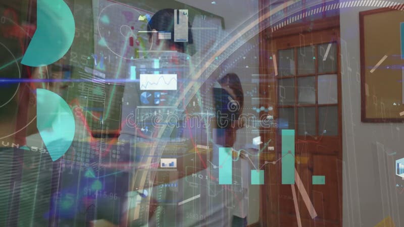 Animation of Digital Screen Over Class of Diverse Teacher and Pupils at ...