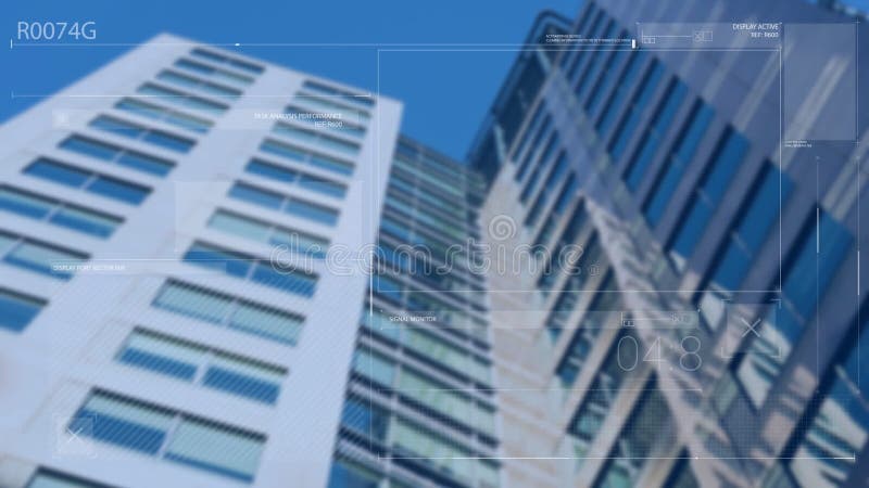 Animation of Digital Screen Over Low Angle View of Tall Modern Building ...