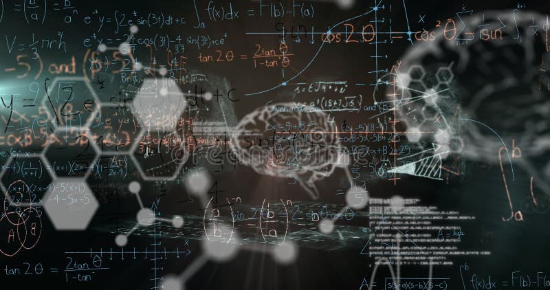 Animation of Digital Screen with Scientific Data, Brain and Math ...