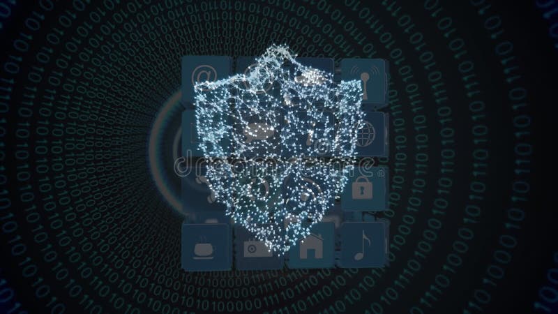 Animation of Digital Shield Over Black Background with Cube Made of ...