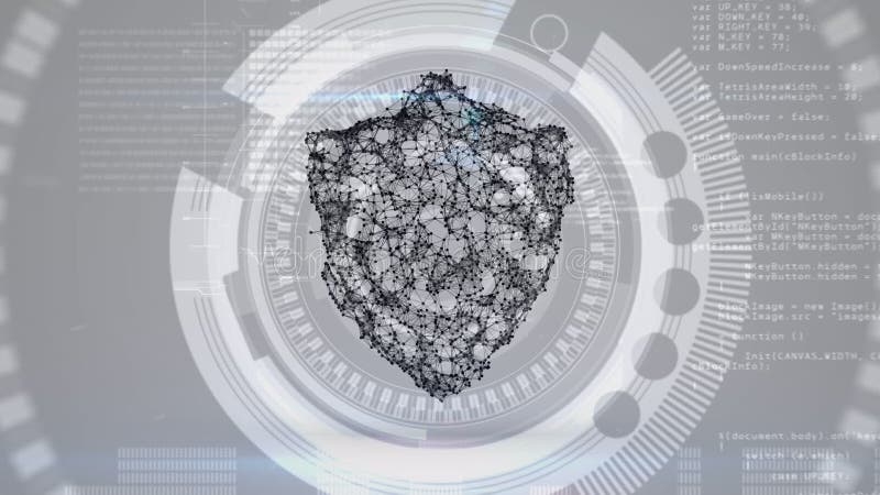 Animation of Digital Shield Over Grey Background with Rotating Circles ...
