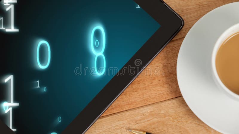 Animation of a Digital Tablet Showing Floating Shining Numbers on the ...