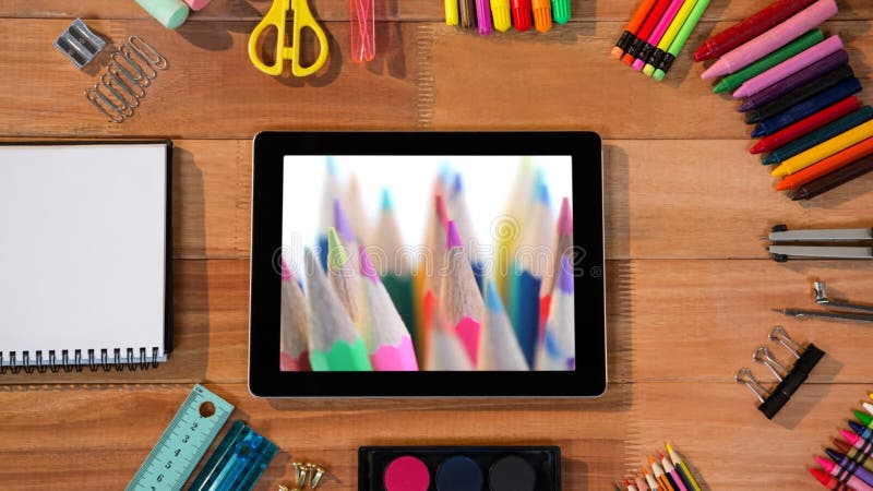 Animation of a Digital Tablet Showing Multiple Crayons on the Screen ...