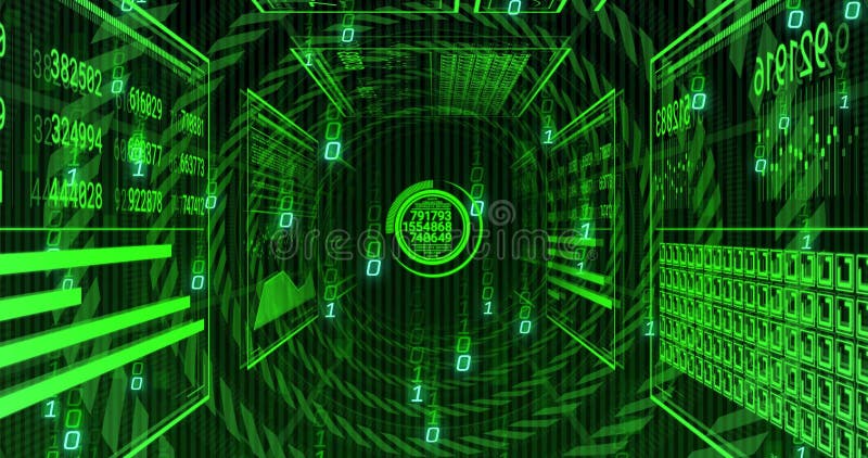 Animation of Digital Tunnel with Binary Code and Numbers in Green Futuristic Design Stock Video ...