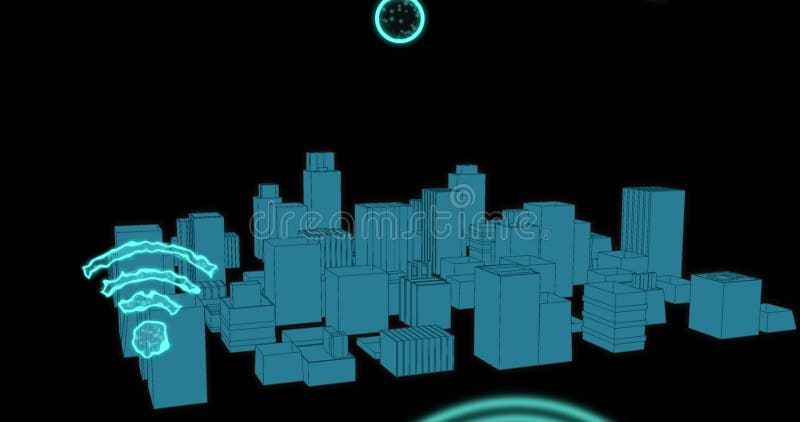 Animation of Digital Wifi Icons Flying Over Cityscape Stock Footage ...