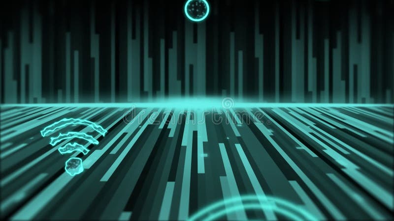 Animation of Digital Wifi Icons Flying Over Green Light Trails Stock ...