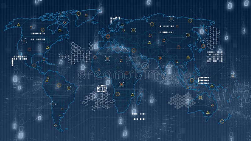 Animation of Digital World Map with Data Points and Binary Code Overlay Stock Video - Video of ...