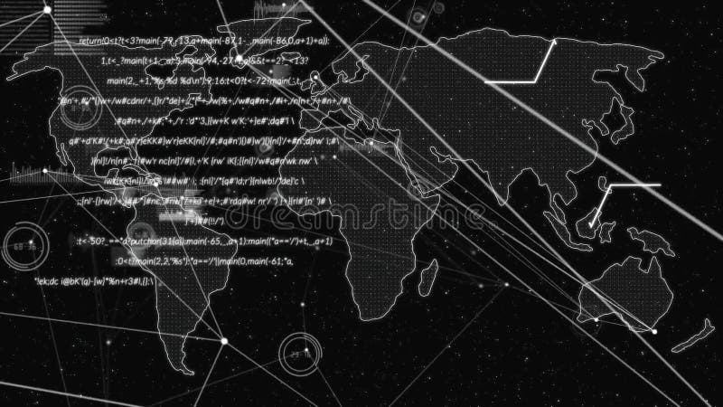 Animation of Digital World Map Showing Network Connections and Complex ...
