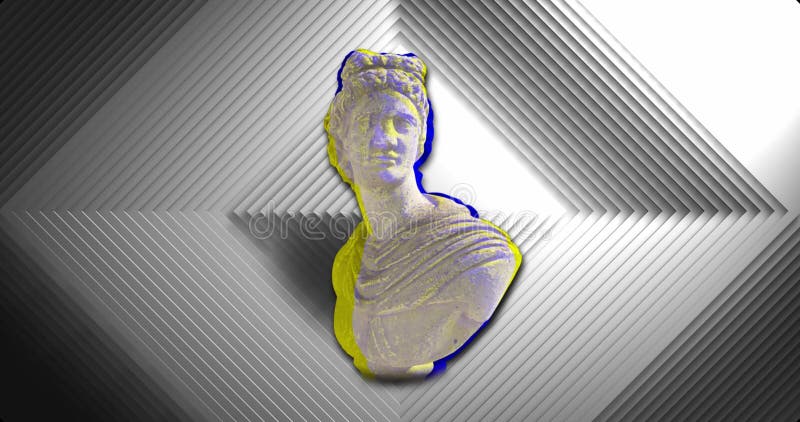 Animation of Distorting Classical Sculpture Bust Over Concentric Grey ...