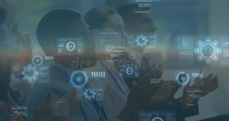Animation of Diverse Data on Digital Screen Over Diverse Businesspeople ...