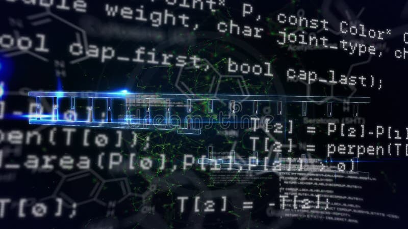 Animation of Diverse Data Processing and Dna on Black Background Stock ...