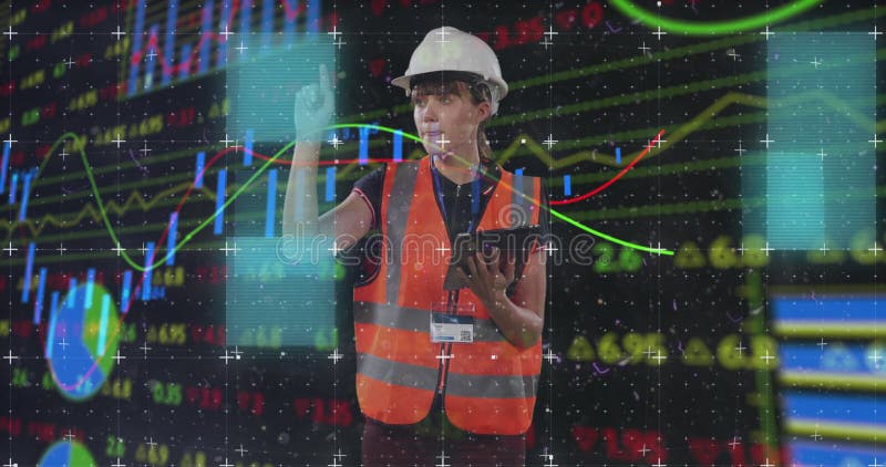 Animation of Diverse Financial Data and Graphs Over Caucasian Female ...