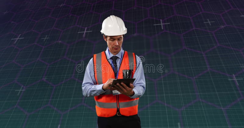 Animation of Diverse Financial Data and Graphs Over Caucasian Male ...