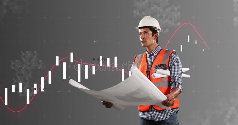 Animation of Diverse Financial Data and Graphs Over Over Caucasian Male ...