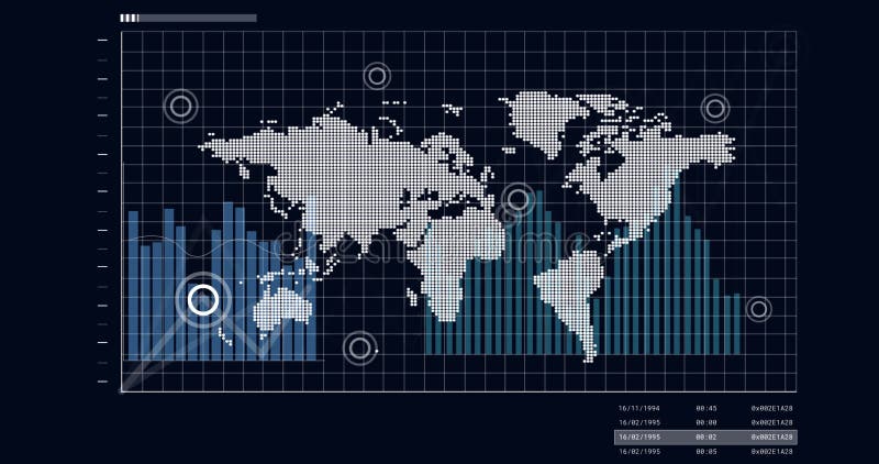 Animation of Diverse Graphs and World Map on Black Background Stock ... Animation of Diverse Graphs and World Map on Black Background Stock ...