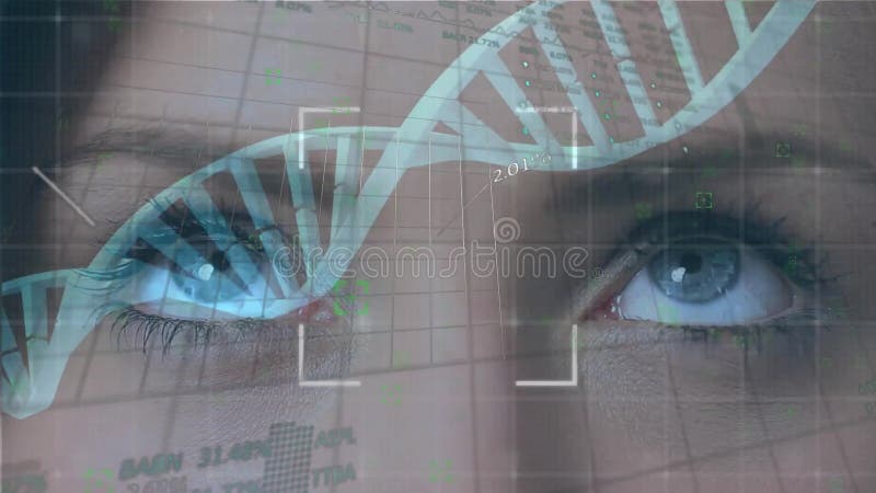 Animation of Dna Chain and Data Processing Over Caucasian Female Eyes ...