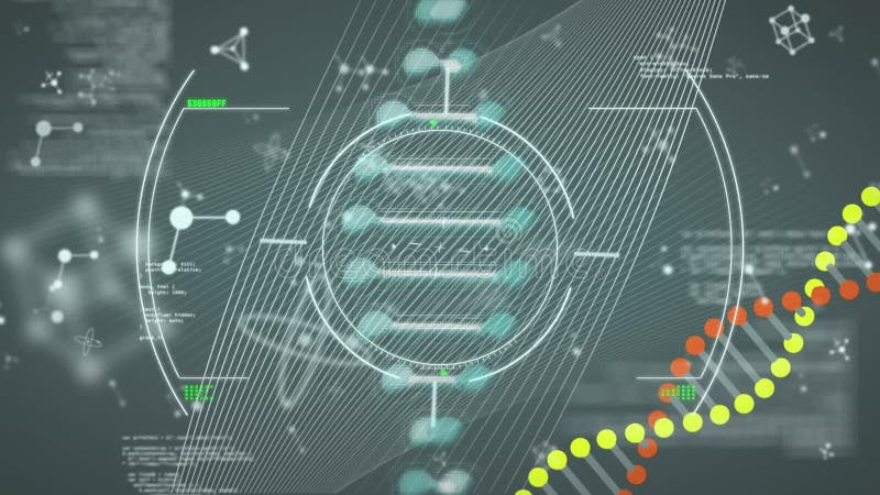 Animation of Dna Chain Rotating Over Black Screen with Molecules and ...