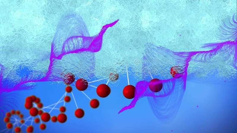 Animation of Dna Chain Rotating Over Blue Background with Molecules and ...