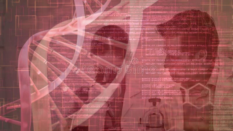 Animation Of Dna Helix Rotating And Programming Language In Loop Over Doctors Discussing In