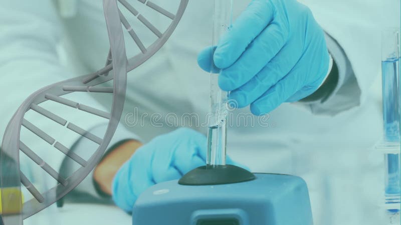 Animation of Dna Over Hands of Lab Workers with Samples Stock Video ...