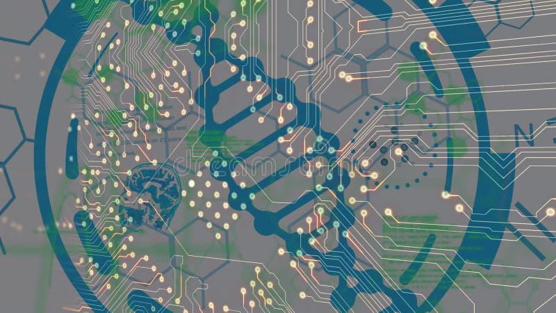 Animation of Dna Strand and Data Processing Over Computer Circuit Board ...