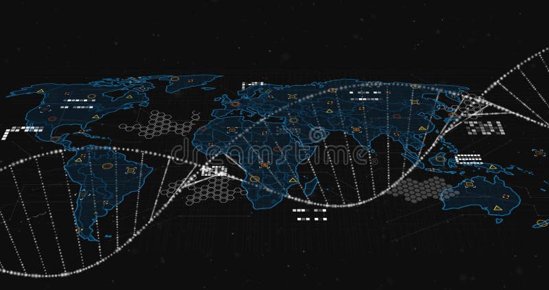 Animation of Dna Strand and Data Processing Over World Map Stock ...