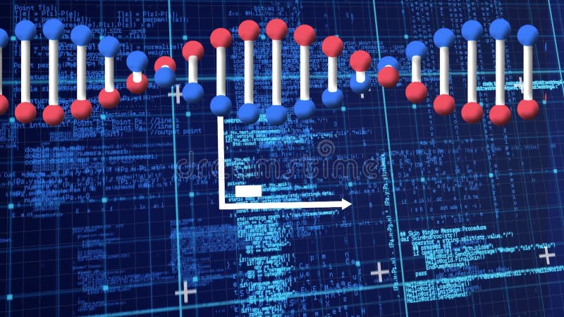 Animation of Dna Strand and Graph Over Data Processing on Blue ...